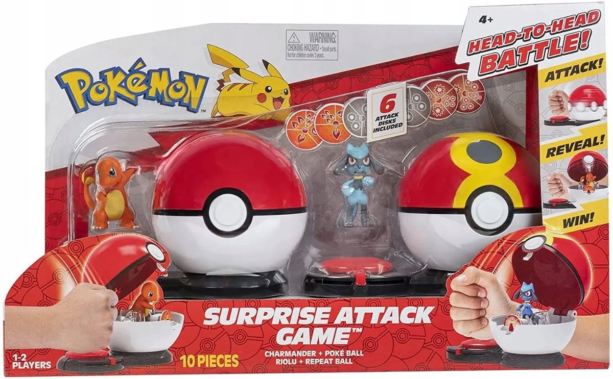 Pokemon SURPRISE ATTACK Charmander vs Riolu gra zręcznościowa JAZWARES ...