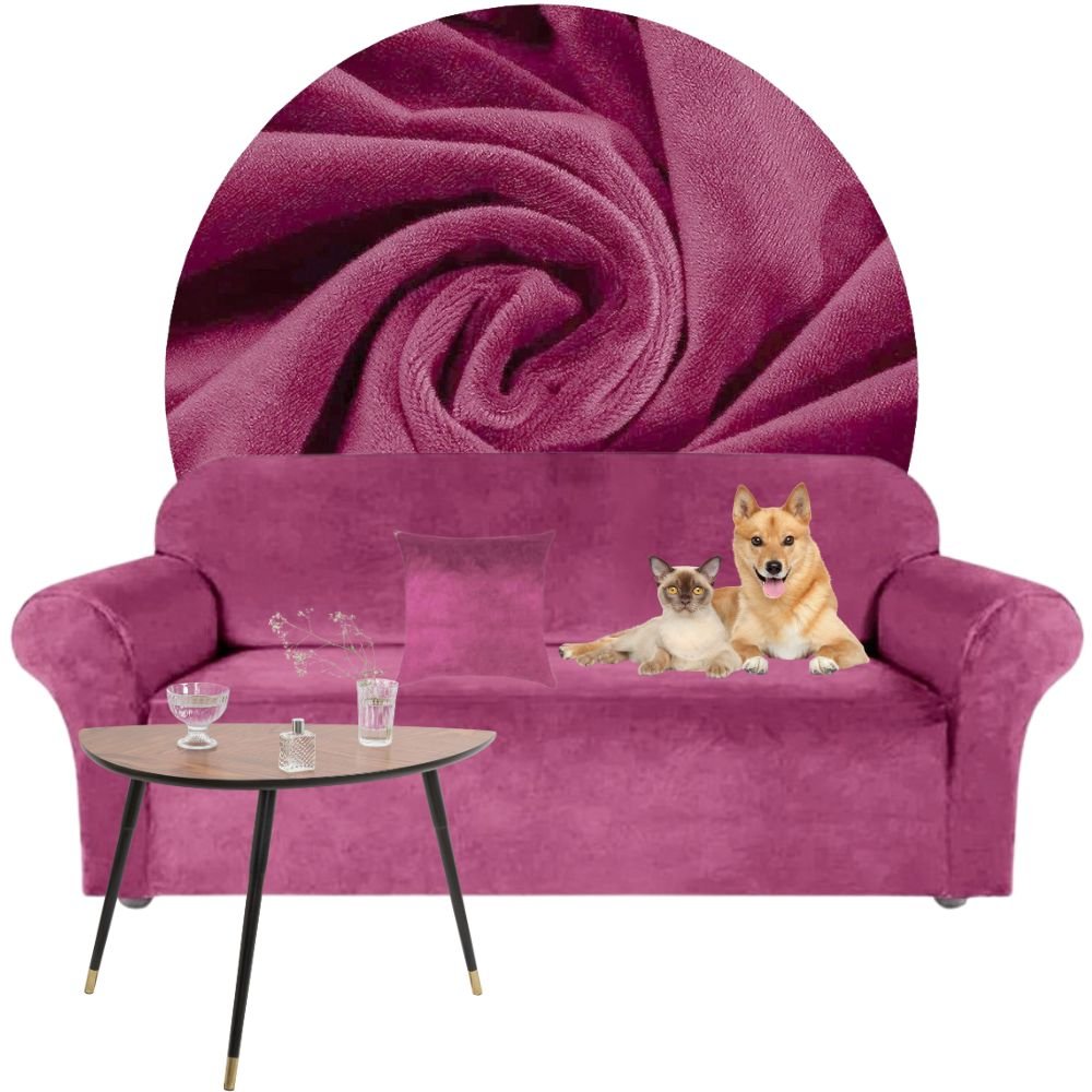 Pokrowiec Na Kanapę Sofę Narożnik Elastyczny Welur Premium Aksamit 190-230 Cm 3 Os Ciemny Róż ...