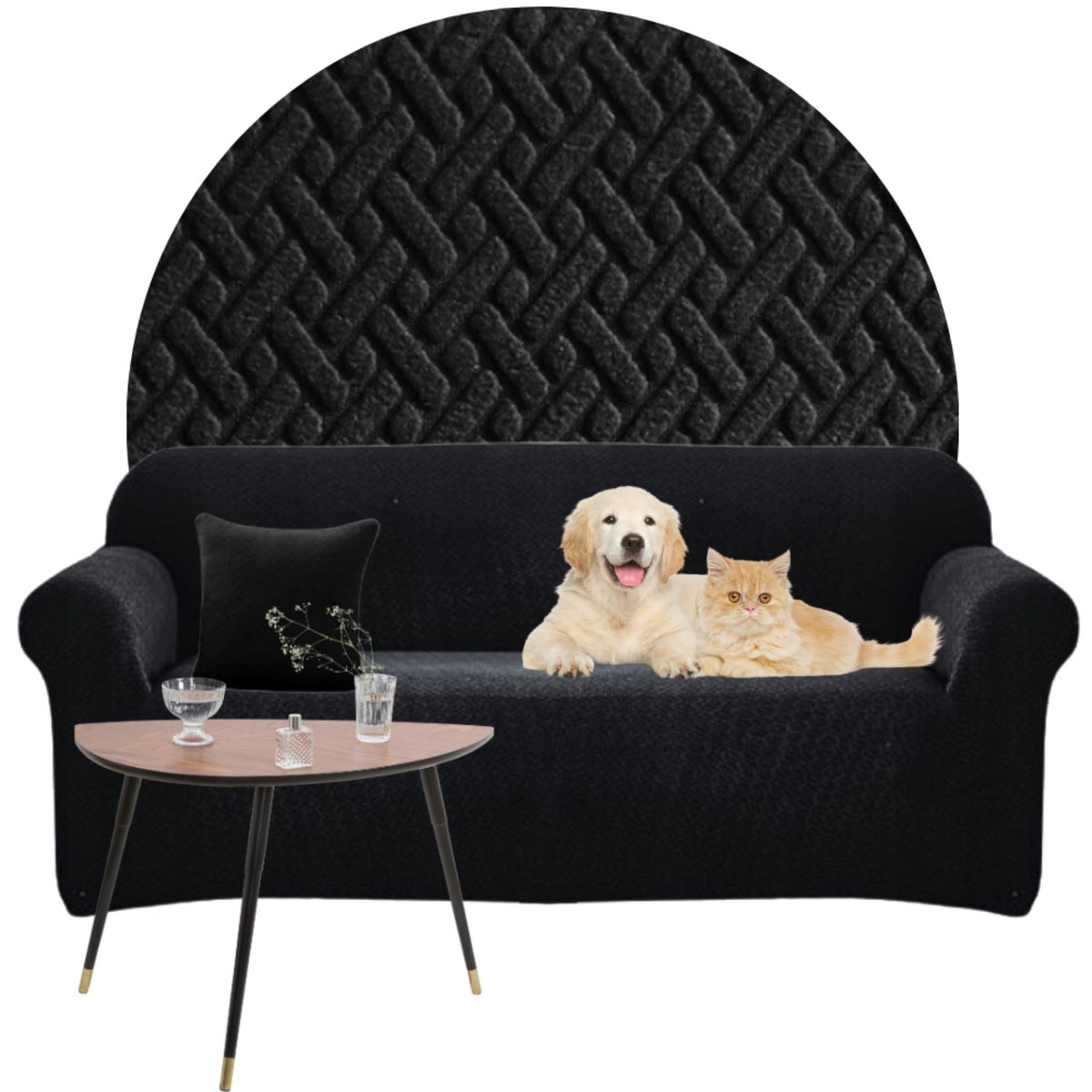 Pokrowiec Na Kanapę Sofę Narożnik Elastyczny Żakard Jodełka Premium 190-230 Cm 3Os Czarny ...