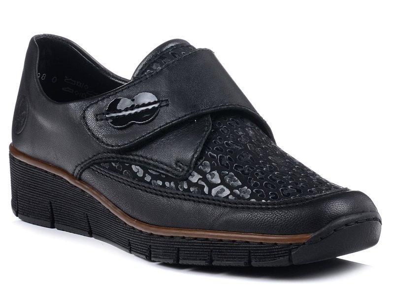 Półbuty damskie skórzane Rieker 537C0 czarne-41 - Rieker | Moda Sklep EMPIK.COM