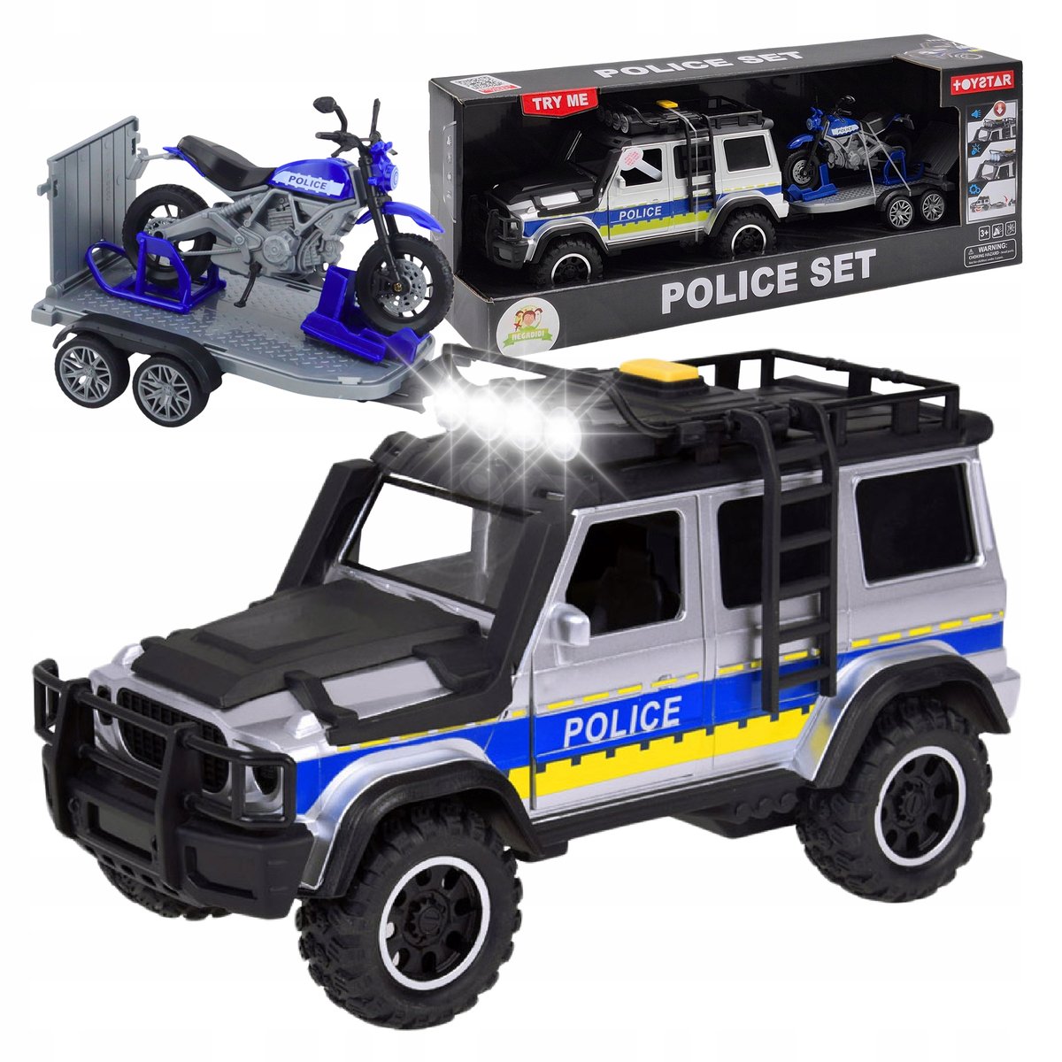Policyjny SUV samochód napęd światła dźwięk OTWIERANE DRZWI zestaw ...