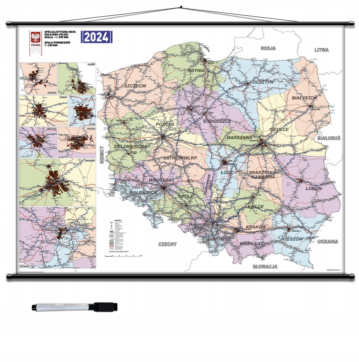 Polska. Mapa ścienna kolejowa Polski 1:230000 - Opracowanie zbiorowe ...