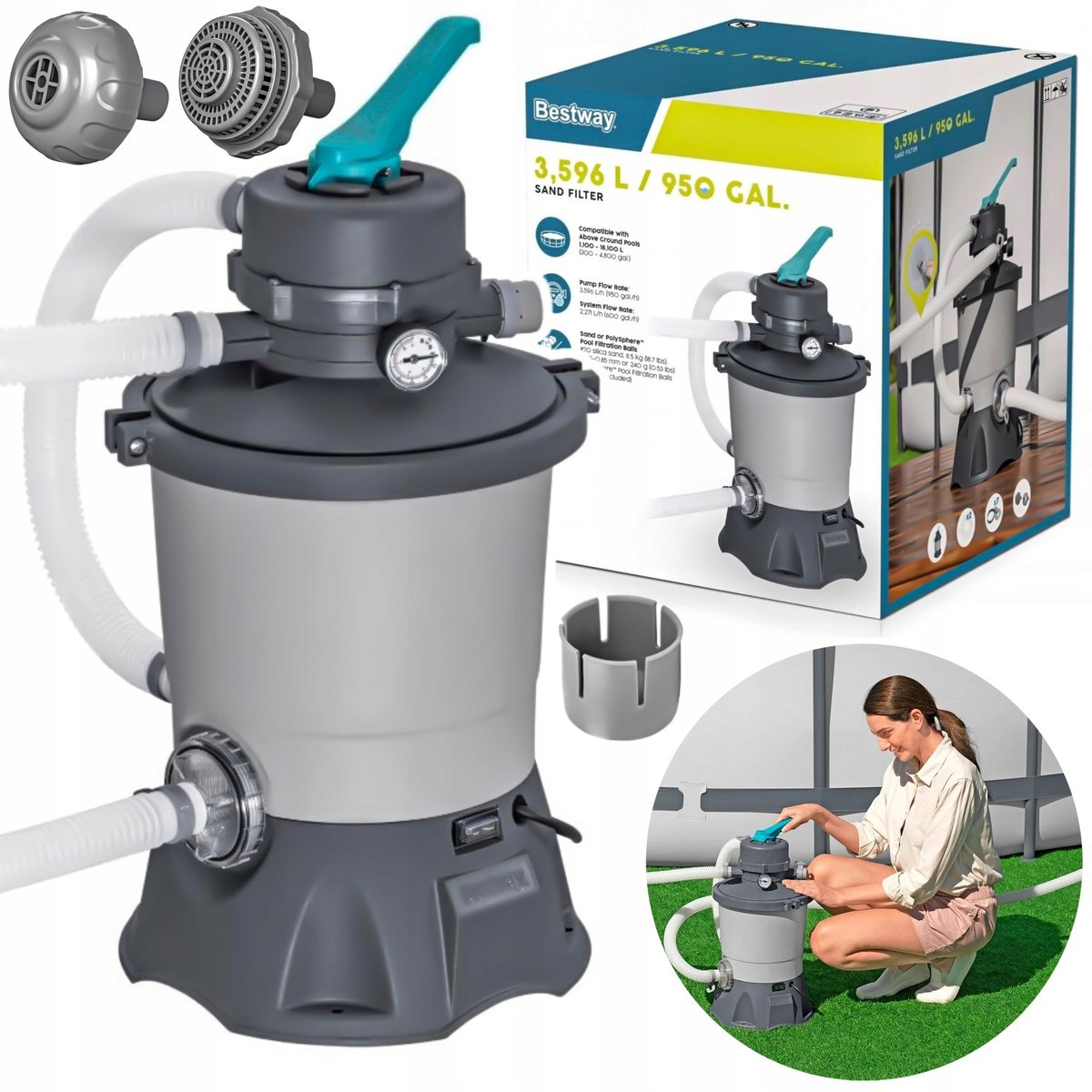 POMPA PIASKOWA FILTRUJĄCA FILTR BASENOWY PIASKOWY 3028L BESTWAY 58515 ...