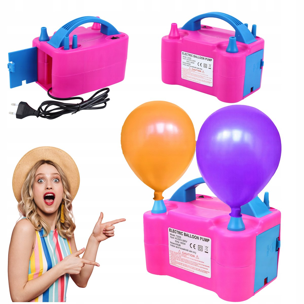 POMPKA ELEKTRYCZNA DO BALONÓW RÓŻOWA 2 DYSZE SZYBKA 600W WYDAJNA - inna ...