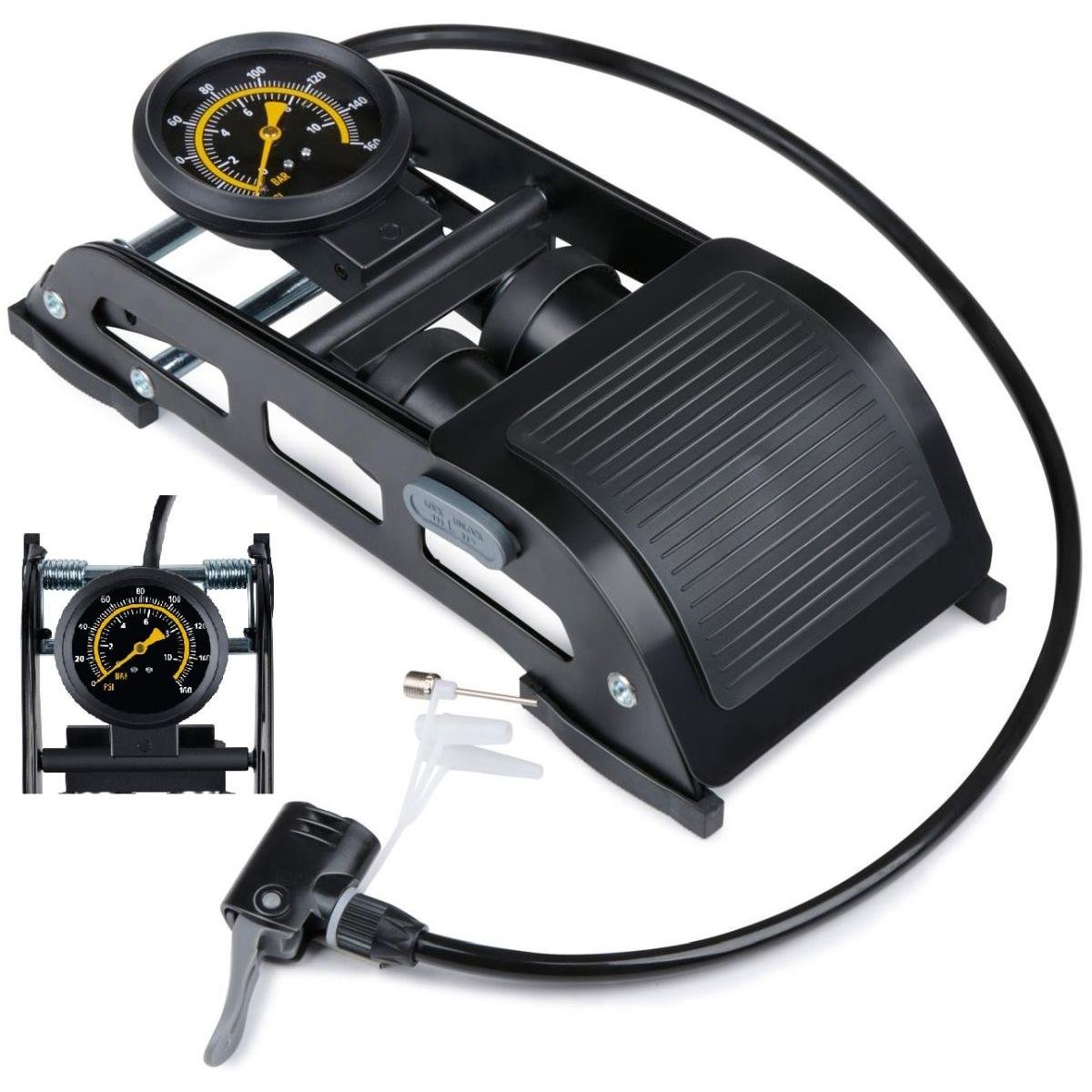 POMPKA NOŻNA 2 TŁOKOWA Z MANOMETREM ROWER SAMOCHÓD PIŁKA DUNLOP ...