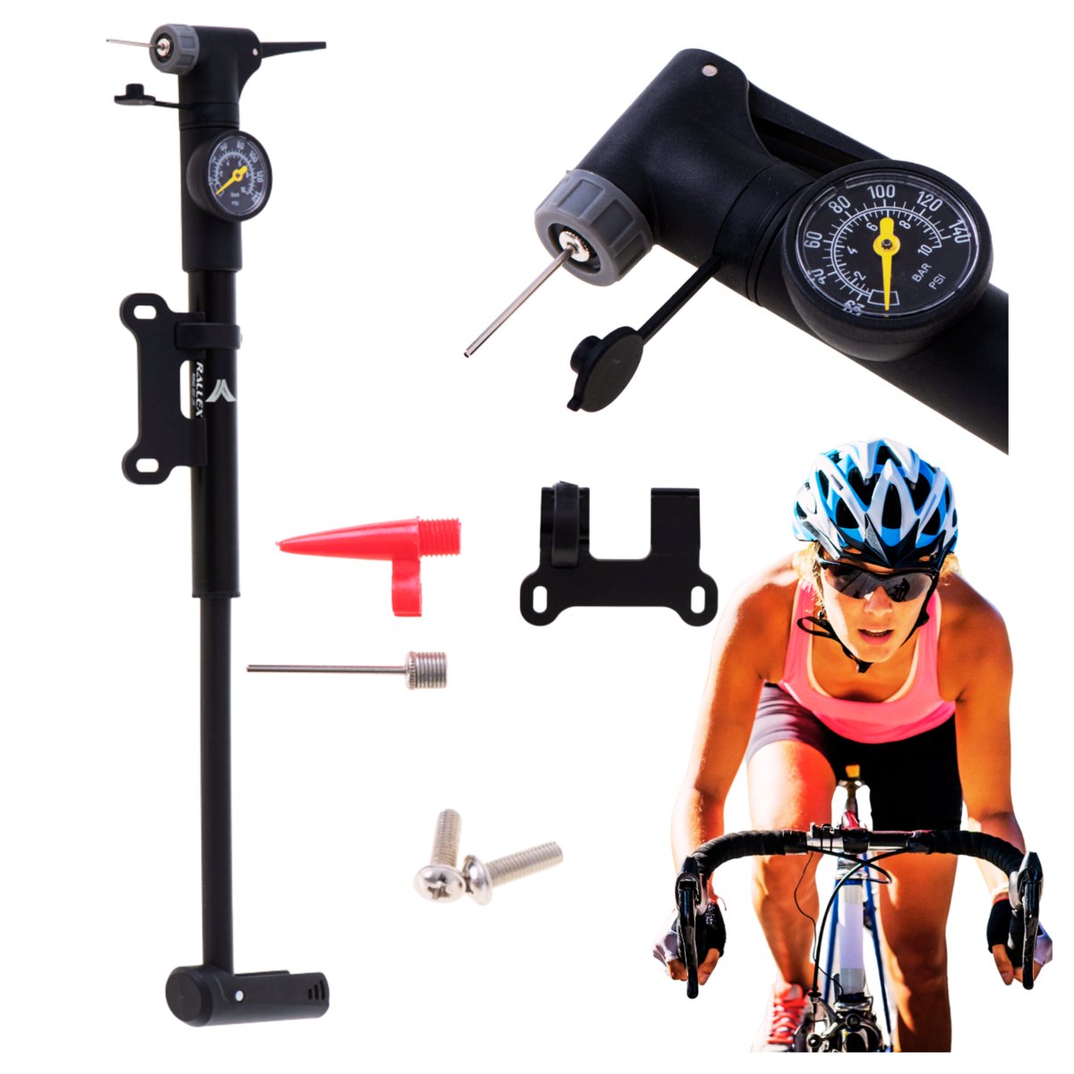 Pompka Rowerowa Z Manometrem Ręczna Do Piłki Materaca Z Uchwytem Na ...