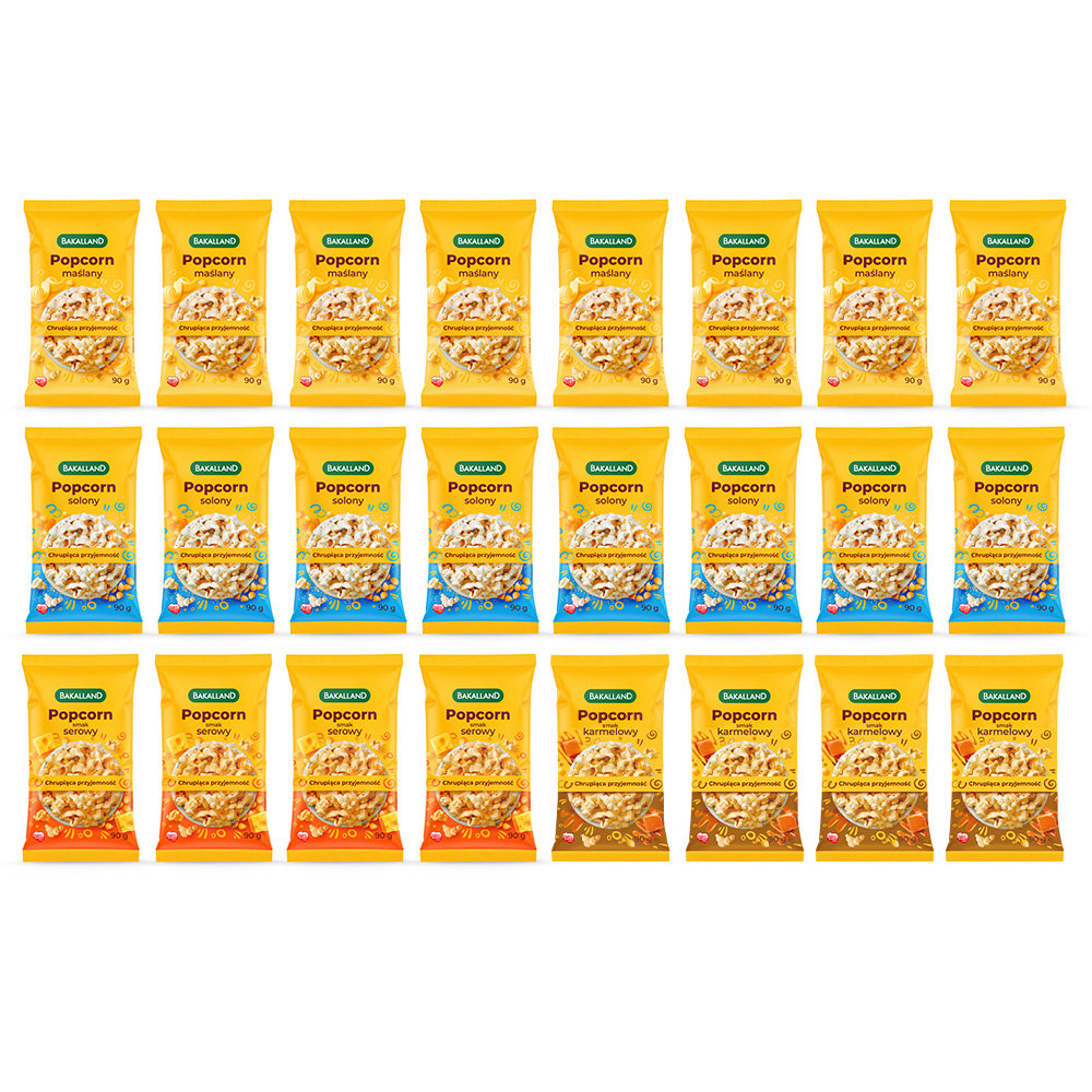 Popcorn do mikrofali Bakalland mix smaków solony serowy maślany 24x90g ...