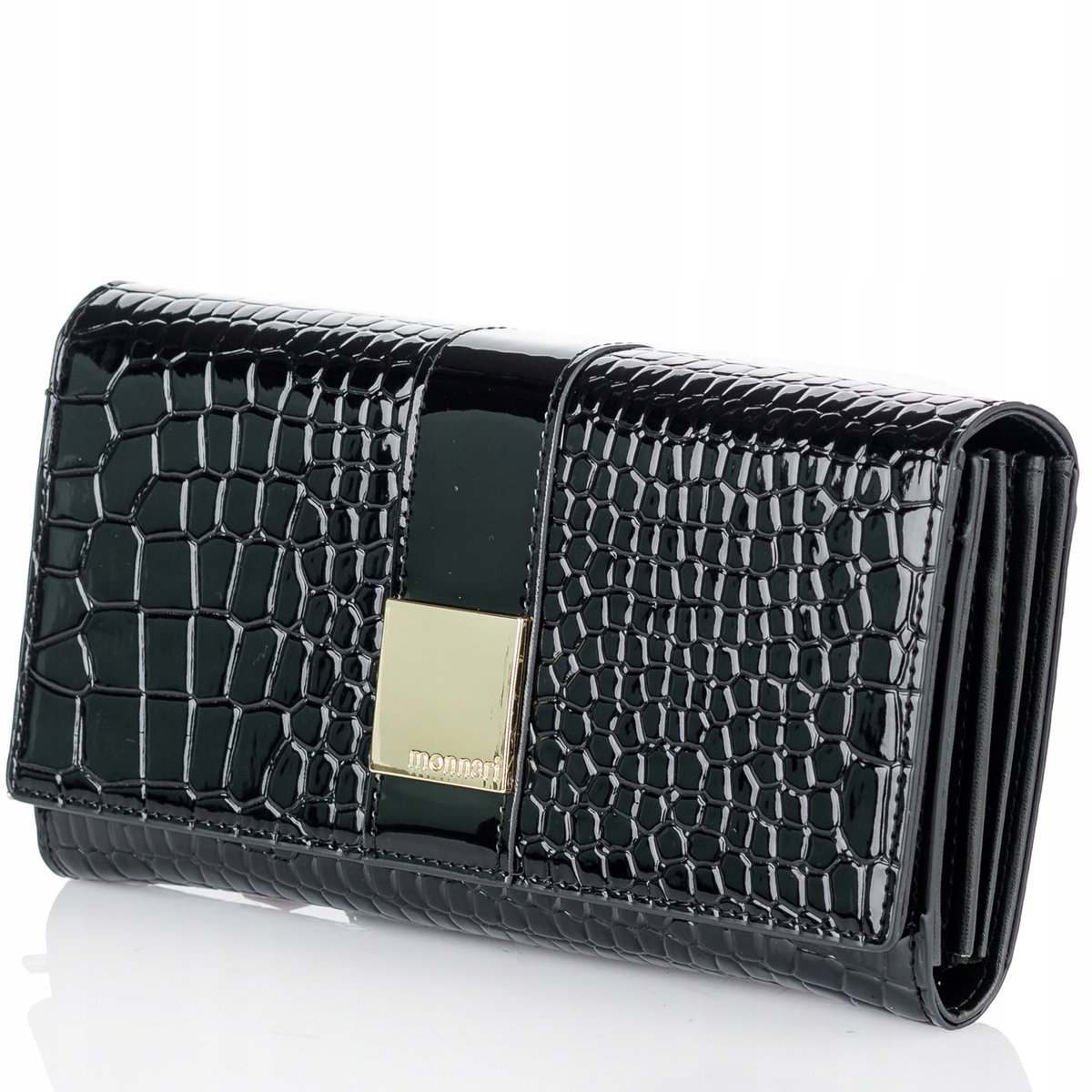 Portfel damski MONNARI Duży CZARNY LAKIER CROCO LOGO - MONNARI | Moda ...