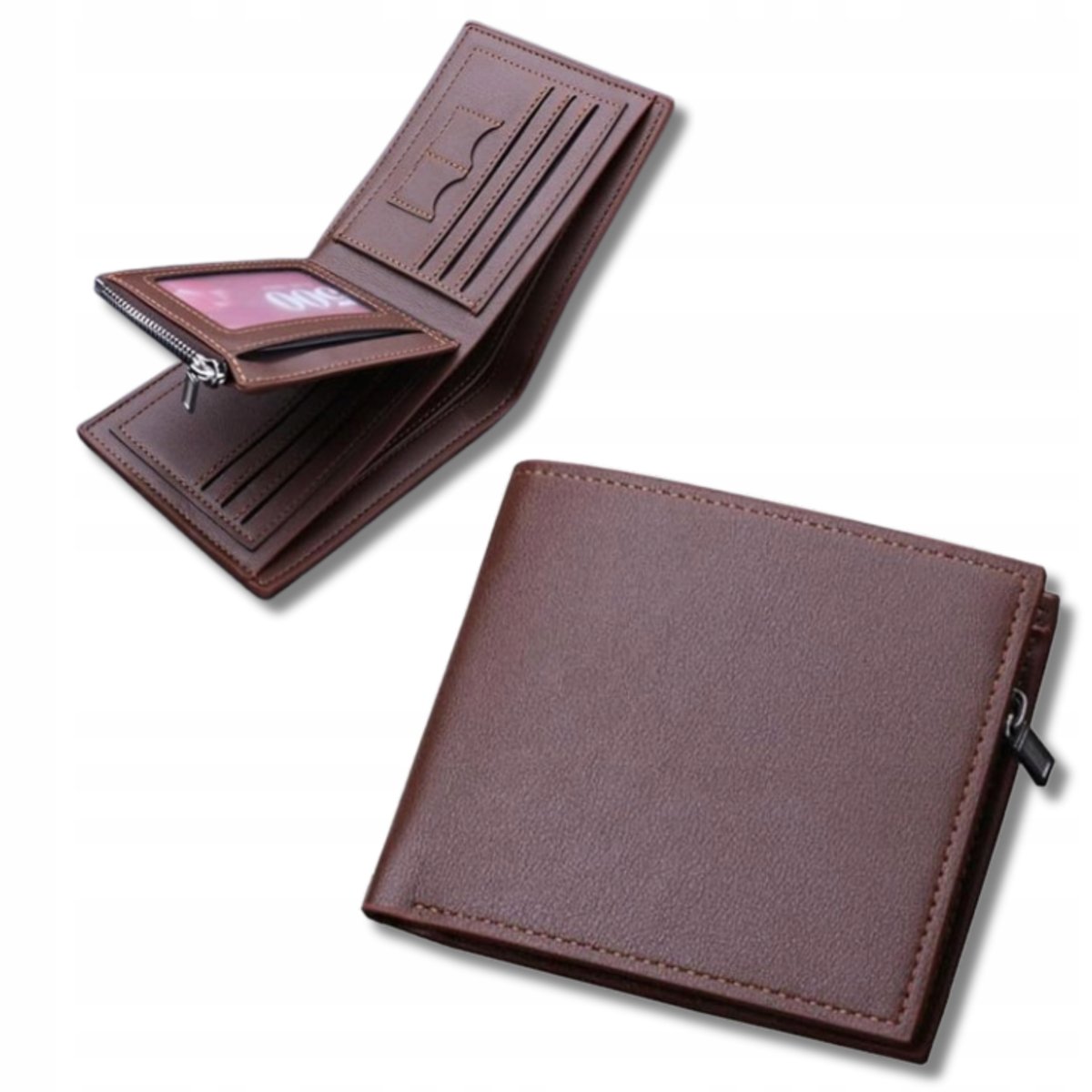 Portfel Meski Brazowy Karty Banknoty Wygodny Poziomy Smukly 12x10cm ...