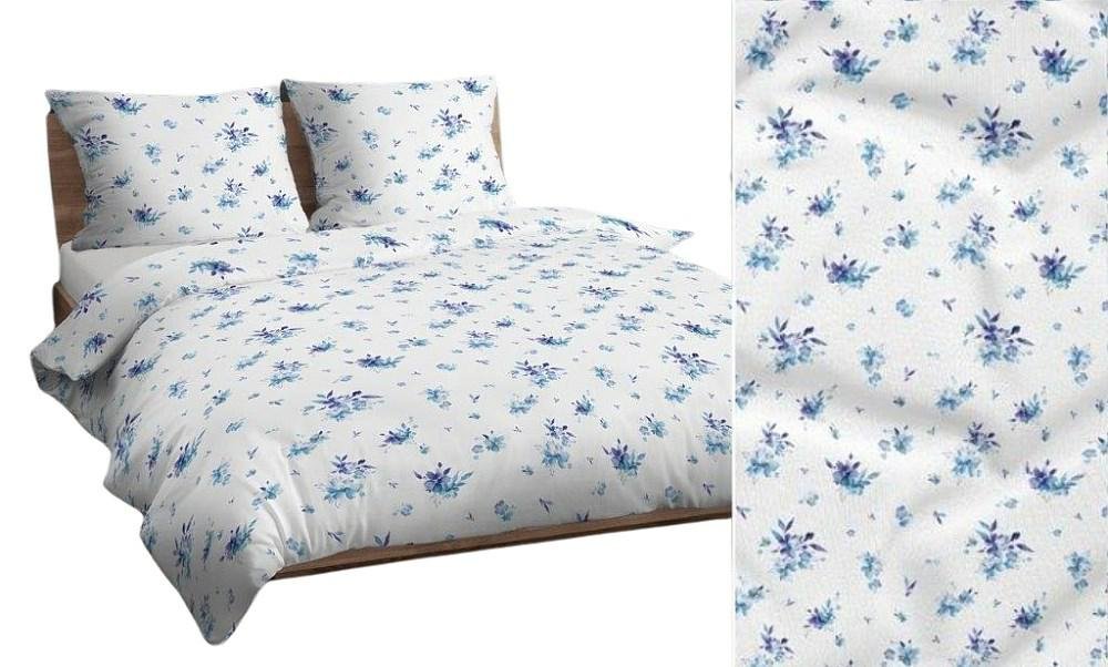 Pościel 140x200 biała niebieska liście bawełna Max - Karo | Sklep EMPIK.COM