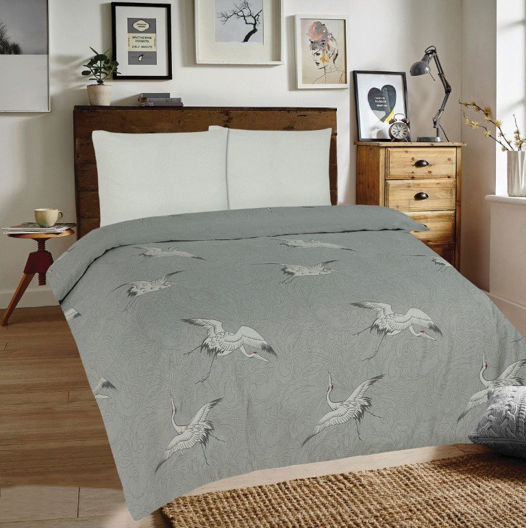 Pościel flanelowa 140x200 F-75A-1 żurawie biała szara - Matex | Sklep EMPIK.COM