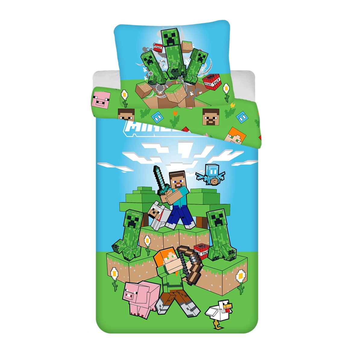 Pościel Minecraft Steve Creeper Mobs 140x200cm + 70x90cm - Jerry ...