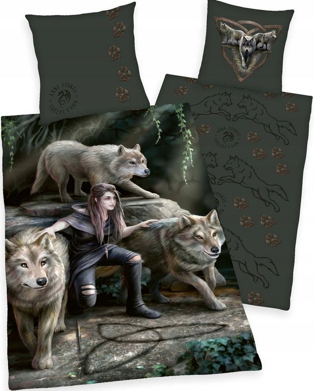 Pościel młodzieżowa 140x200 Anne Stokes Fantasy Gothik Wilk Wilki Emo ...