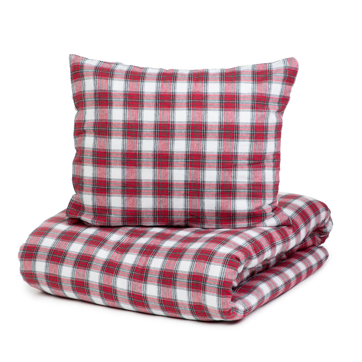 Pościel NILSA flanelowa czerwona w kratę 200x220 cm + 2 x 50x60 cm ...