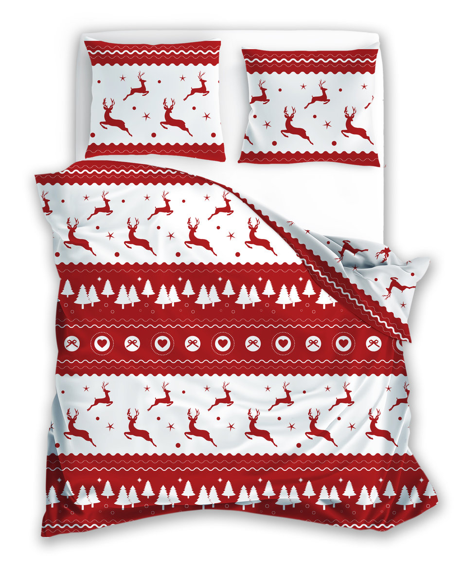 Pościel świąteczna 220x200 Scandic czerwona biała dwustronna Faro ...