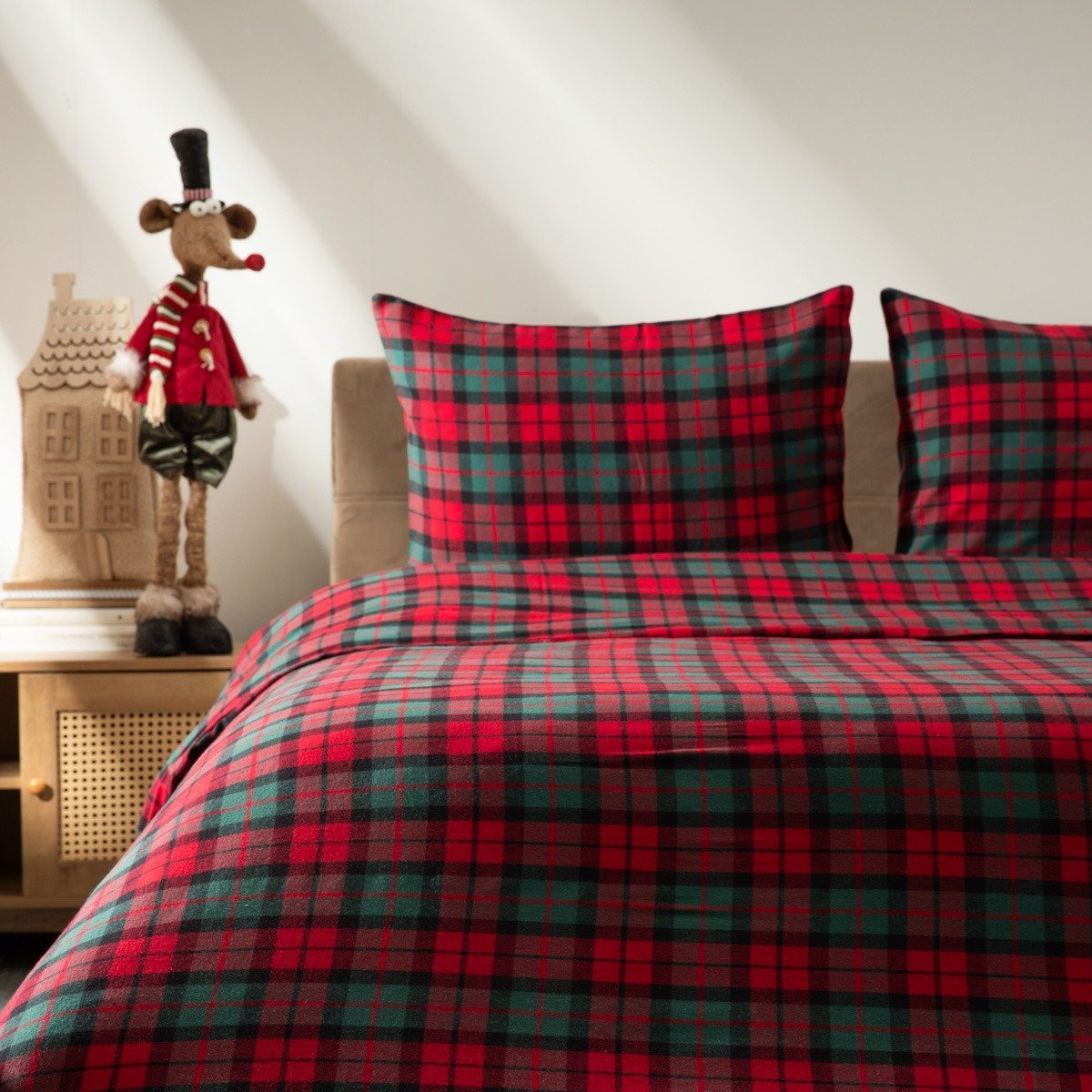 Pościel TARTAN flanelowa czerwona w kratę 220x200 + 2*50x60 cm HOMLA ...