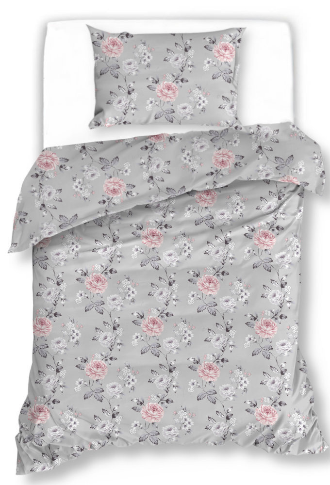 Pościel Z Mikrofibry 140X200 Szara W Róże 18394 - eStilex | Sklep EMPIK.COM