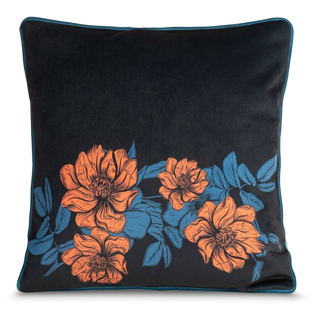 Poszewka dekoracyjna EMMA 45x45 Eurofirany granatowa ruda kwiaty ...