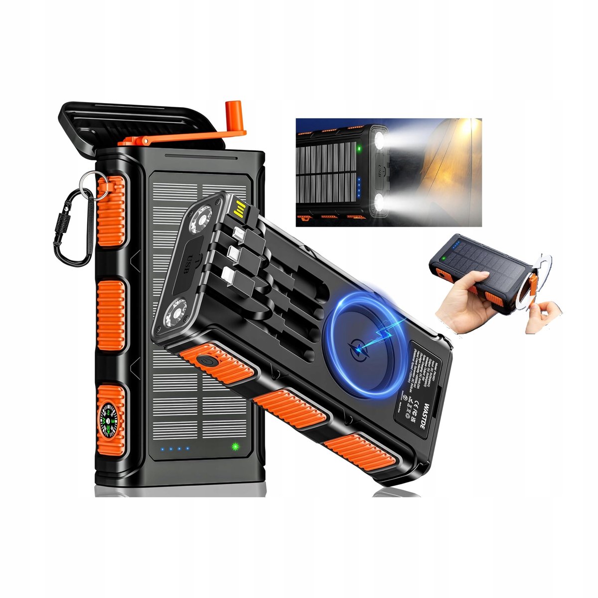 Power Bank Solarny 26800mAh 15W 4x USB PD QI Korba Ładowanie Indukcyjne ...