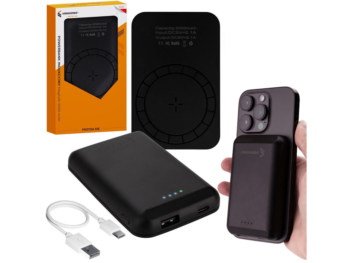 Powerbank Indukcyjny 5000Mah Usb Usc-C Power Bank Indukcja Bateria ...