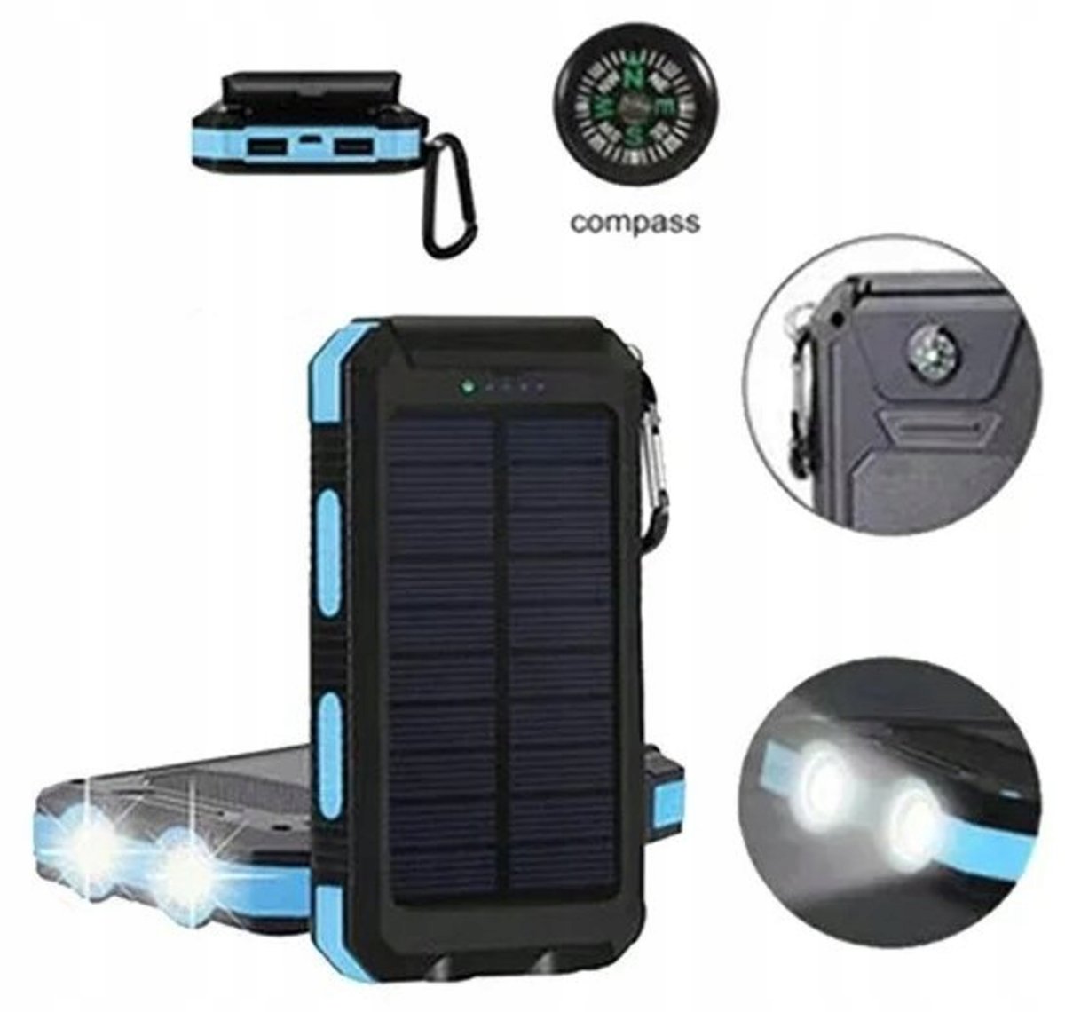 Powerbank Solarny 2xUSB 20000mAh Latarka Wodoodporny ZAPALNICZKA POWER ...