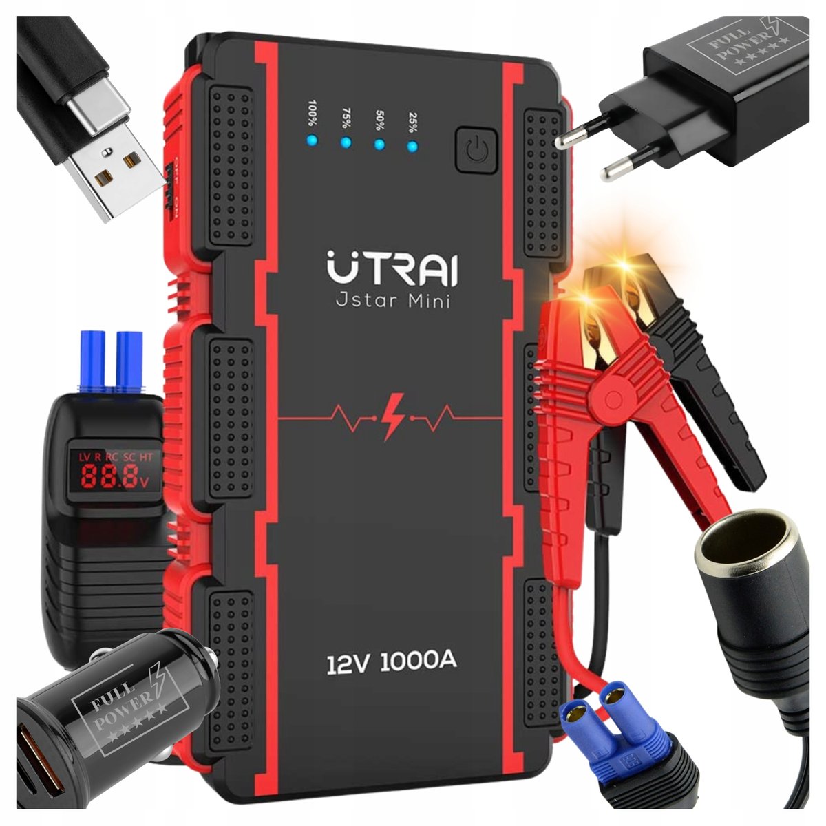 POWERBANK Z FUNKCJĄ ROZRUCHU URZĄDZENIE ROZRUCHOWE DO SAMOCHODU 1000A 12V - Full Power ...