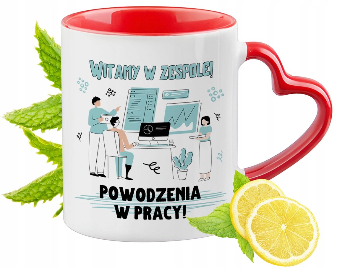 Powitanie w Pracy Kubek Czerwony z Uszkiem w Kształcie Serca na Prezent - PoliDraw | Sklep EMPIK.COM