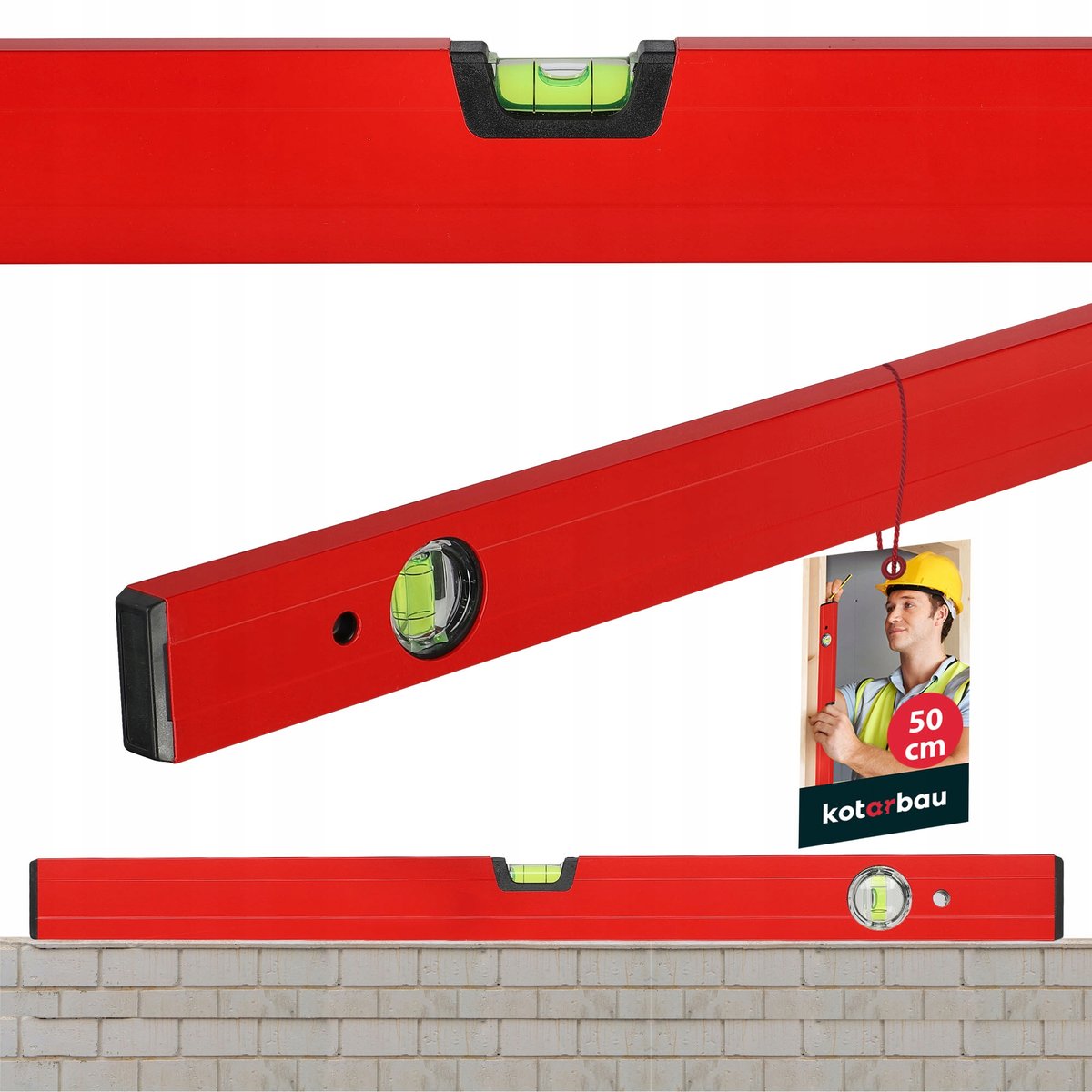 POZIOMICA ALUMINIOWA CZERWONA POZIOMNICA WASERWAGA BUDOWLANA 50 CM ...