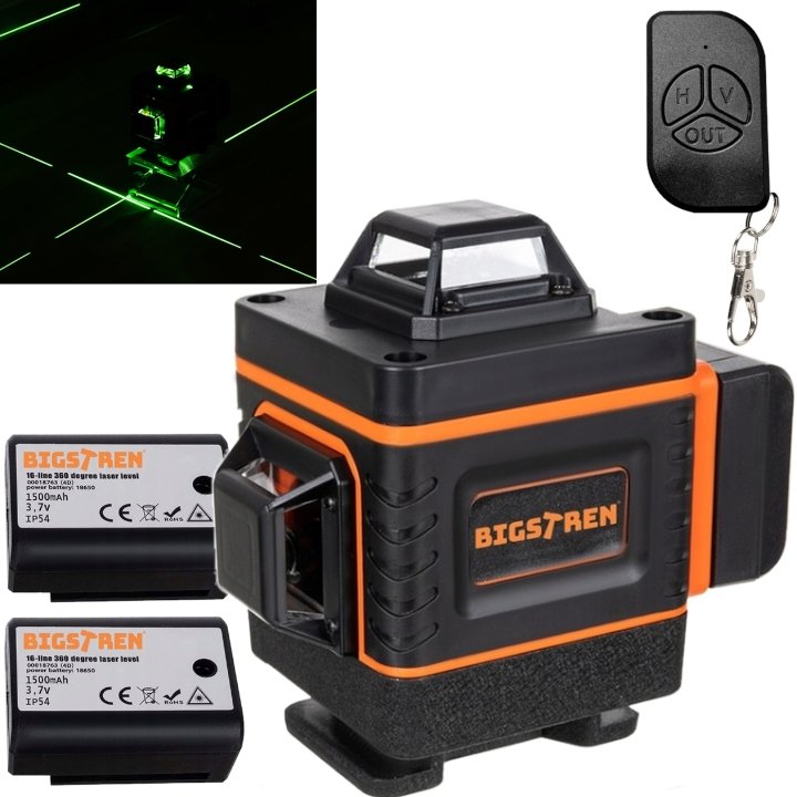 POZIOMICA LASEROWA LASER KRZYŻOWY + 2 X AKUMULATOR 360 STOPNI 16 LINI ...