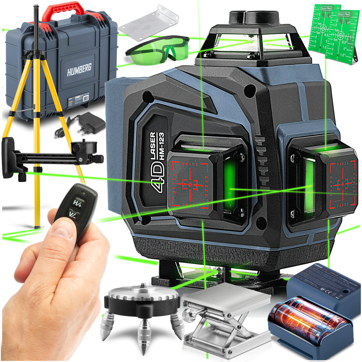 Poziomica laserowa laser krzyżowy + statyw samopoziomujący Humberg ...
