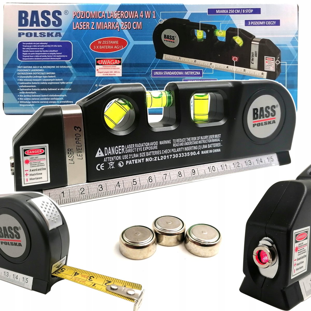 Poziomica Laserowa Z Miarką Laser Linijka 4W1 - Bass Polska | Sklep ...