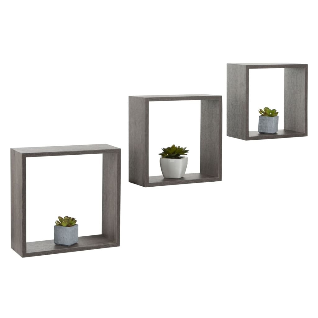 Practo Home Półki ścienne, 3 szt., drewniane, antracytowe - Practo Home ...