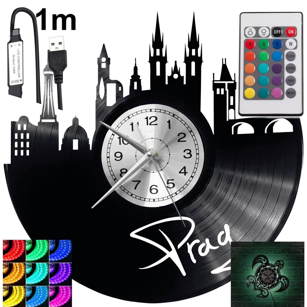 Prag Zegar Ścienny Podświetlany LED RGB Na Pilota Płyta Winylowa ...