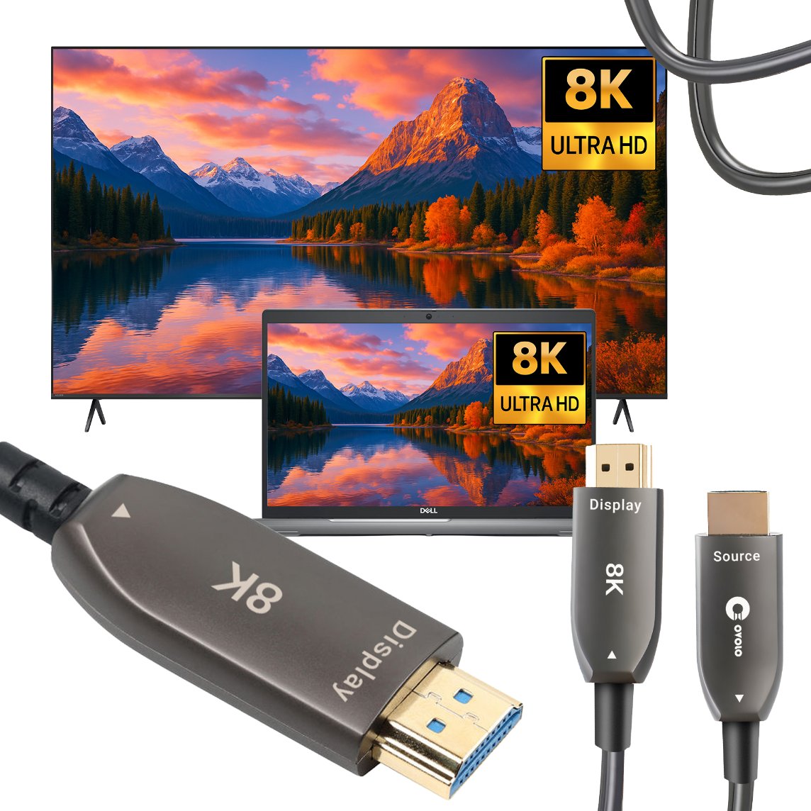PREMIUM Kabel HDMI optyczny AOC 10m 8K UHD światłowodowy GRUBY PRZEWÓD ...