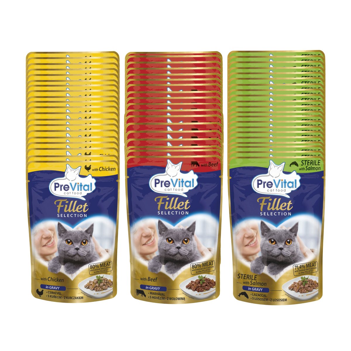 PreVital Naturel Zestaw Saszetek 120X85G mix smaków kurczak + Wołowina ...