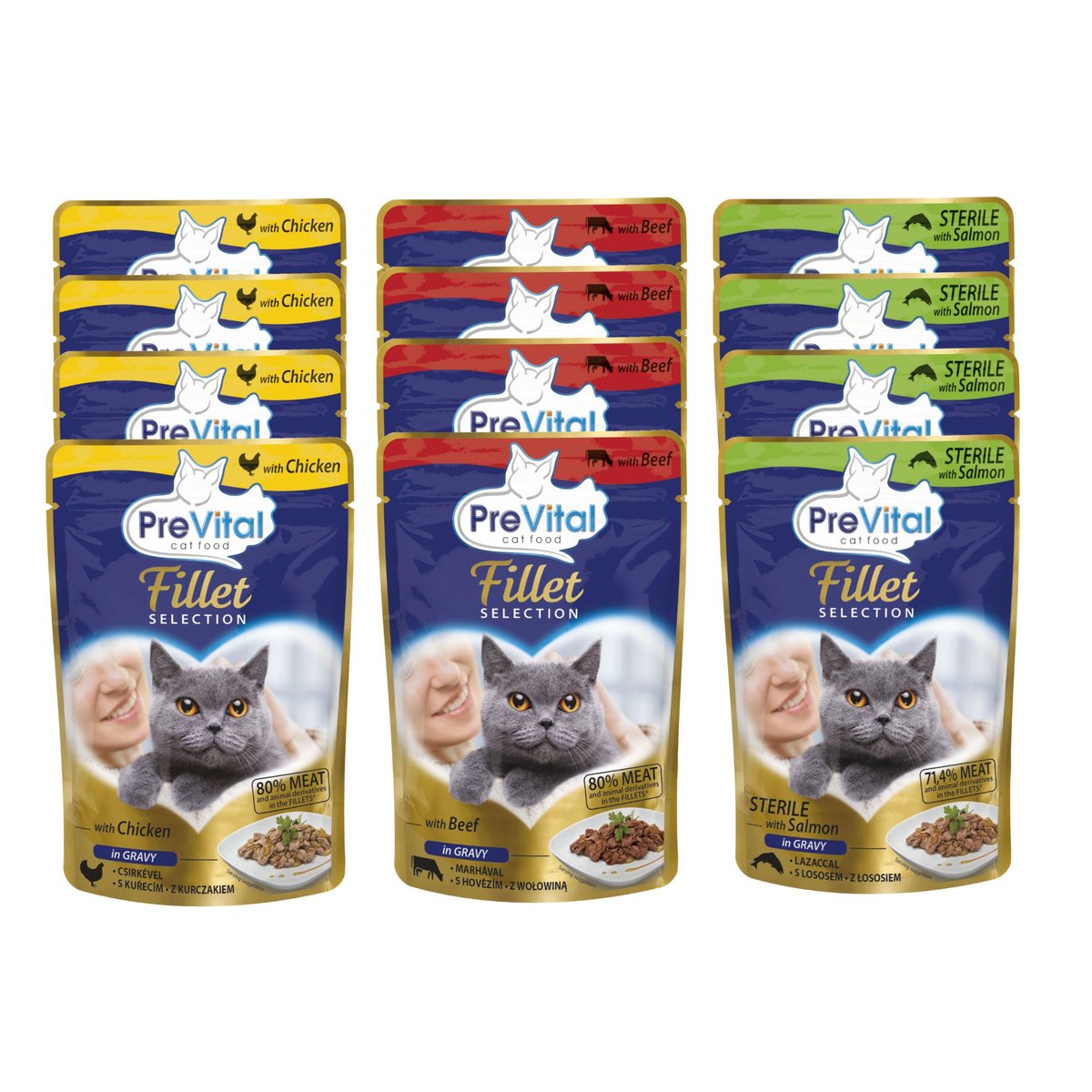 PreVital Naturel Zestaw Saszetek 12X85G mix smaków kurczak + Wołowina ...