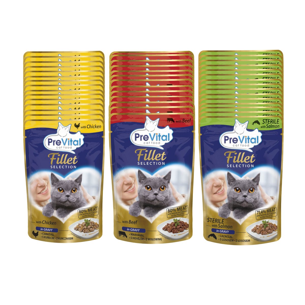 PreVital Naturel Zestaw Saszetek 72X85G mix smaków kurczak + Wołowina ...