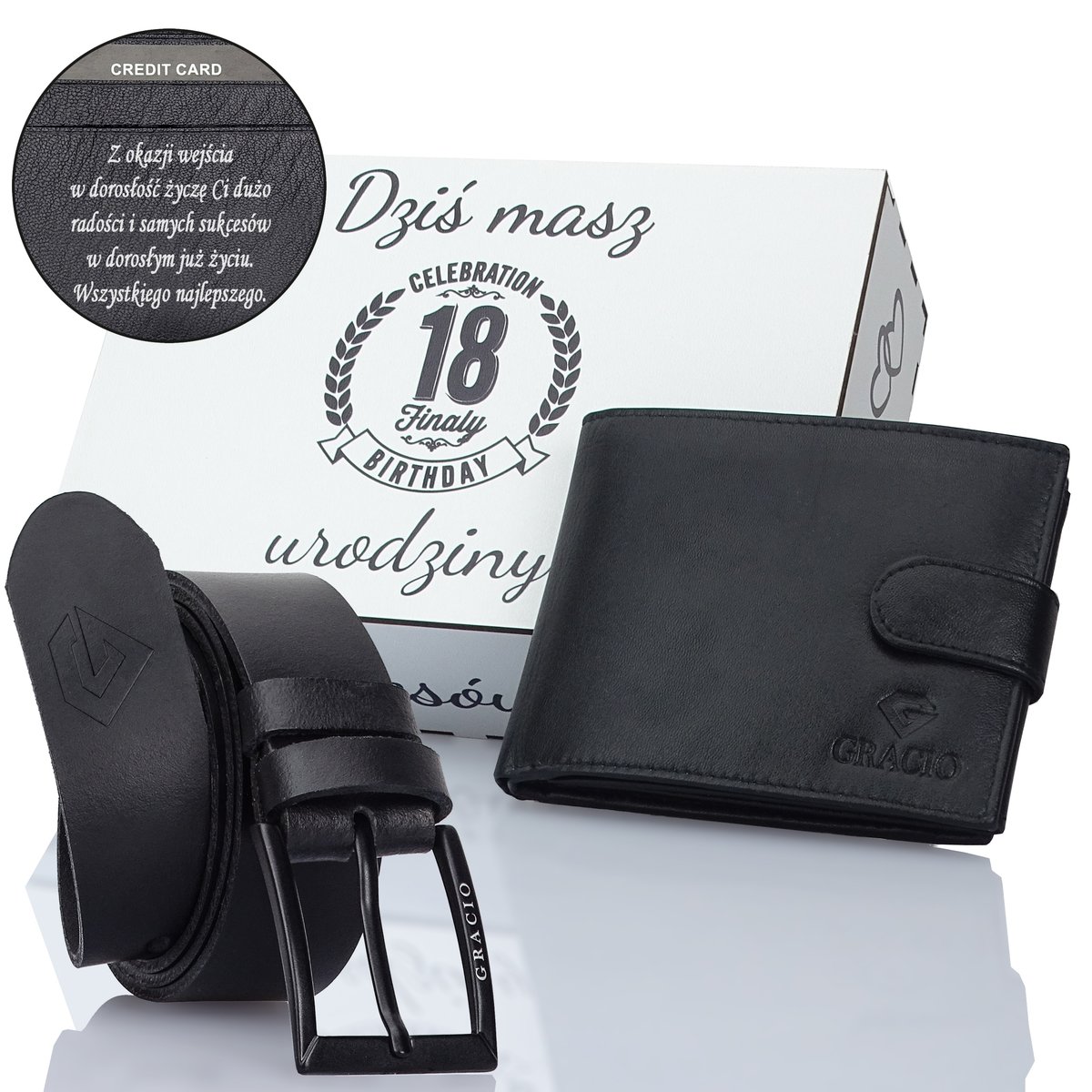Prezent 18 urodziny portfel męski z grawerem i pasek 110cm zestaw GRACIO - Gracio | Moda Sklep ...