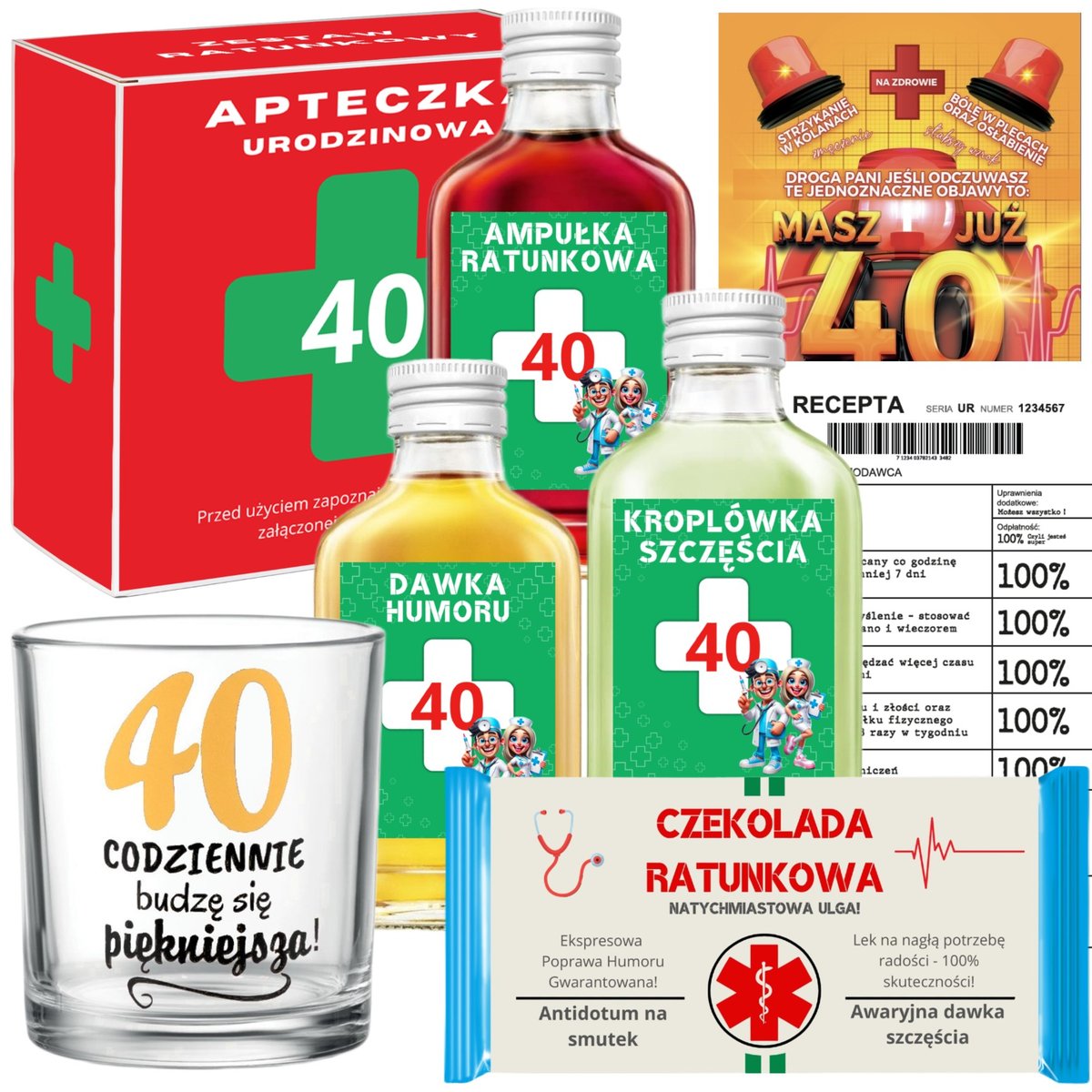 Prezent na 40 Urodziny dla Kobiety Śmieszna Apteczka Ratunkowa Kartka - ANGEL DEVIL | Sklep ...