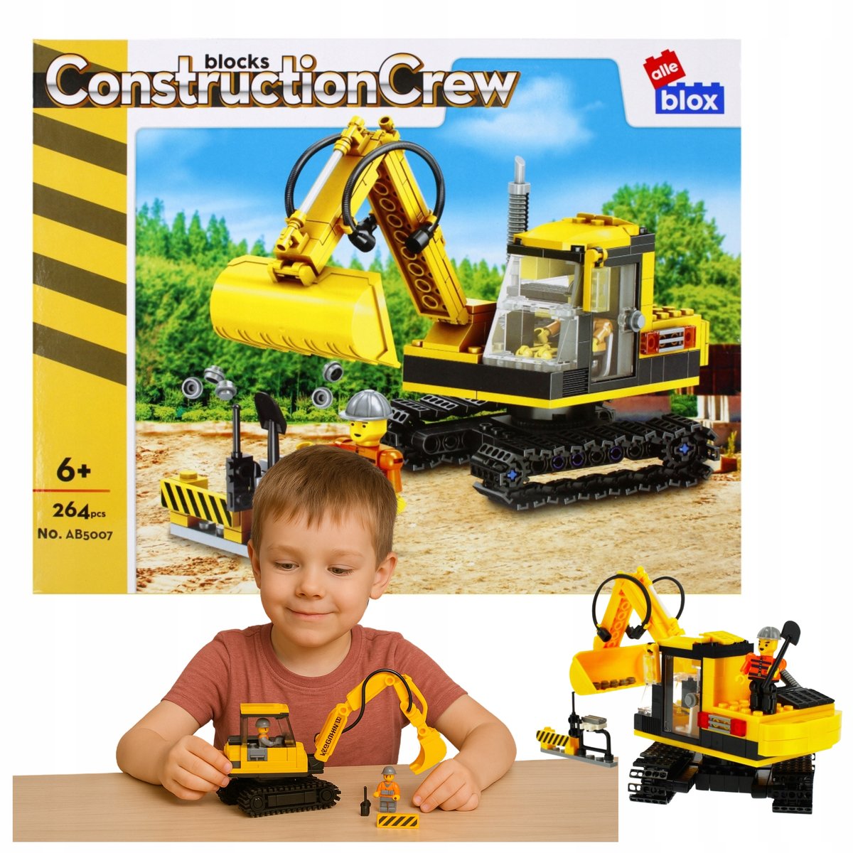 Prezent na Dzień Dziecka dla Chłopca Klocki Konstrukcyjne Żółta Koparka ...