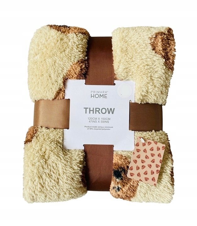 PRIMARK beżowy kocyk koc w misie TEDDY BEAR 120 x 150 cm - Primark ...