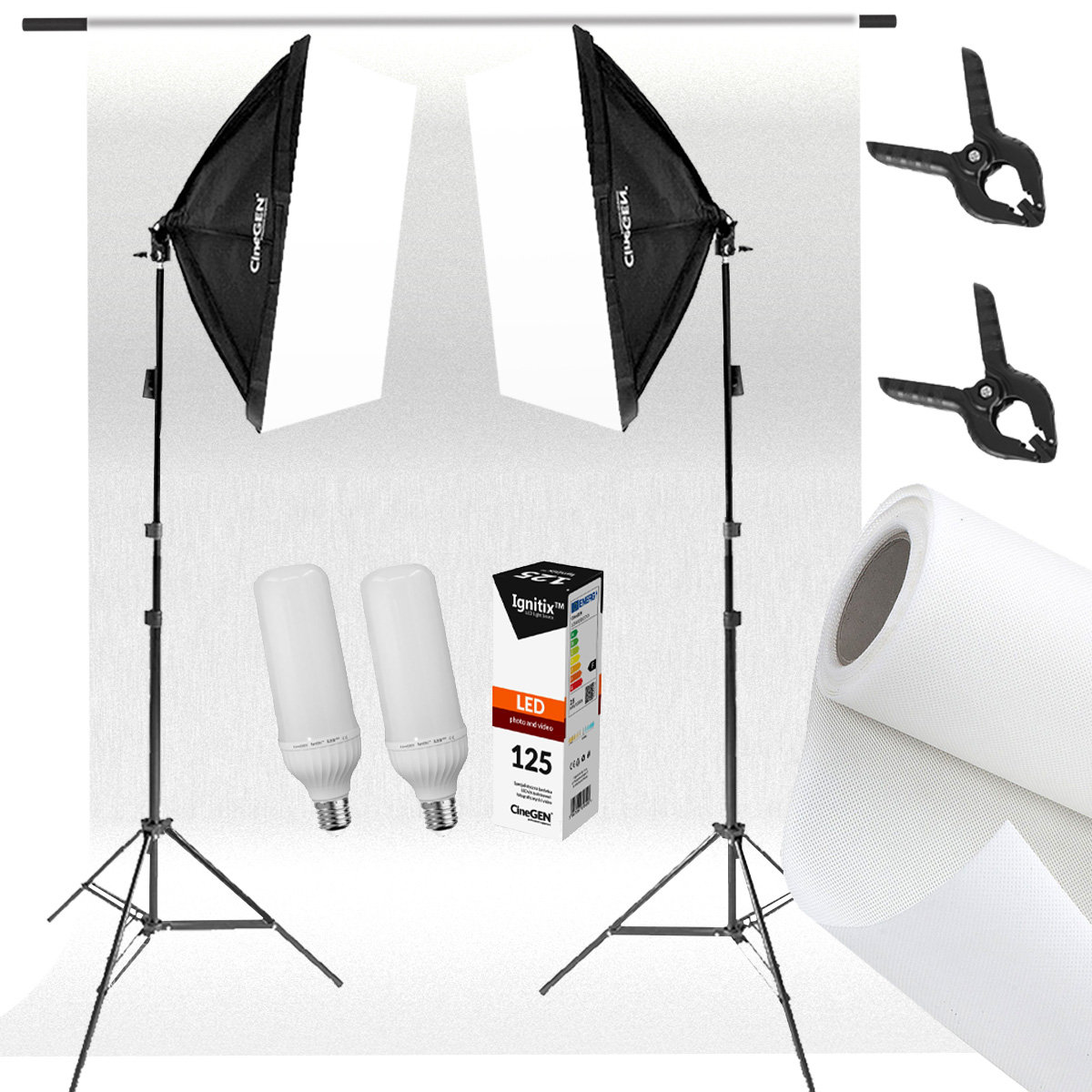 Profesjonalny Zestaw do Studio Tło + Stelaż + 2x Lampa Softbox 50x70cm ...