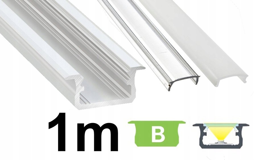 PROFIL ALUMINIOWY biały wpuszczany typ B do taśm LED 1m + KLOSZ - LED ...