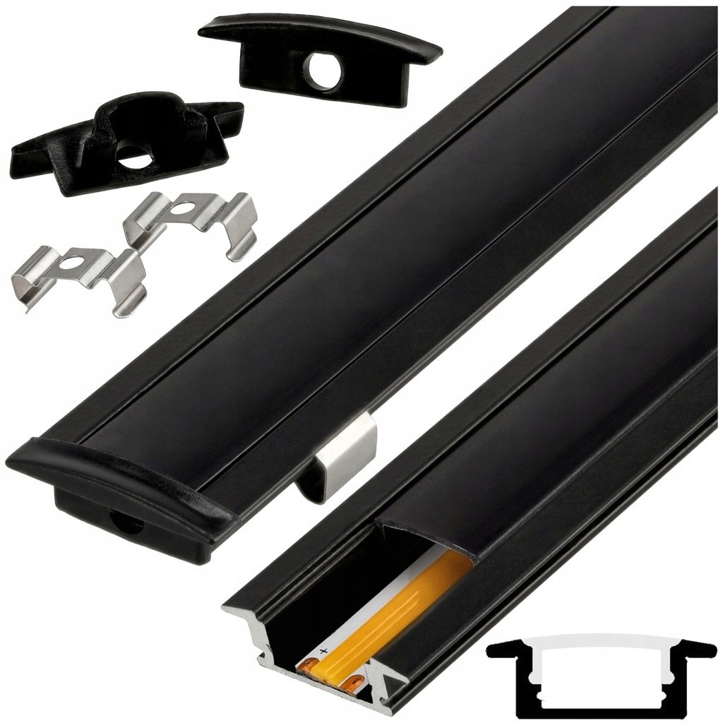 Profil Aluminiowy Wpuszczany Do TAŚM LED 2m Czarny Zestaw LED 8, 10 ...