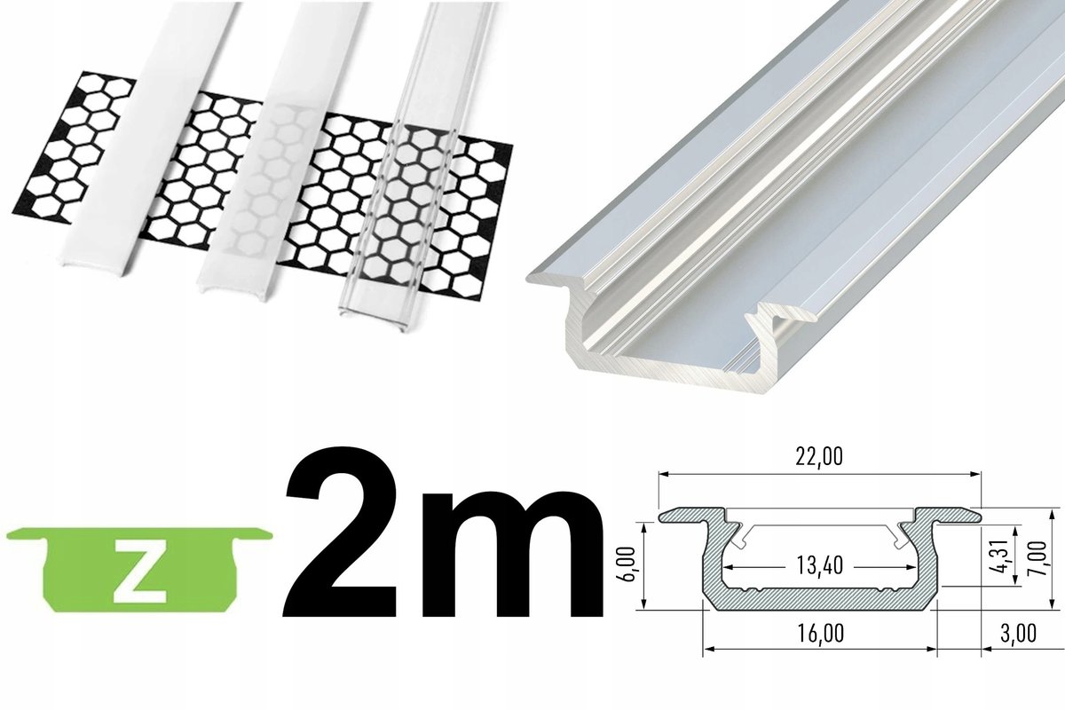 PROFIL DO TAŚMY LED aluminiowy Z +KLOSZ 2m SREBRNY - Inna marka | Sklep ...