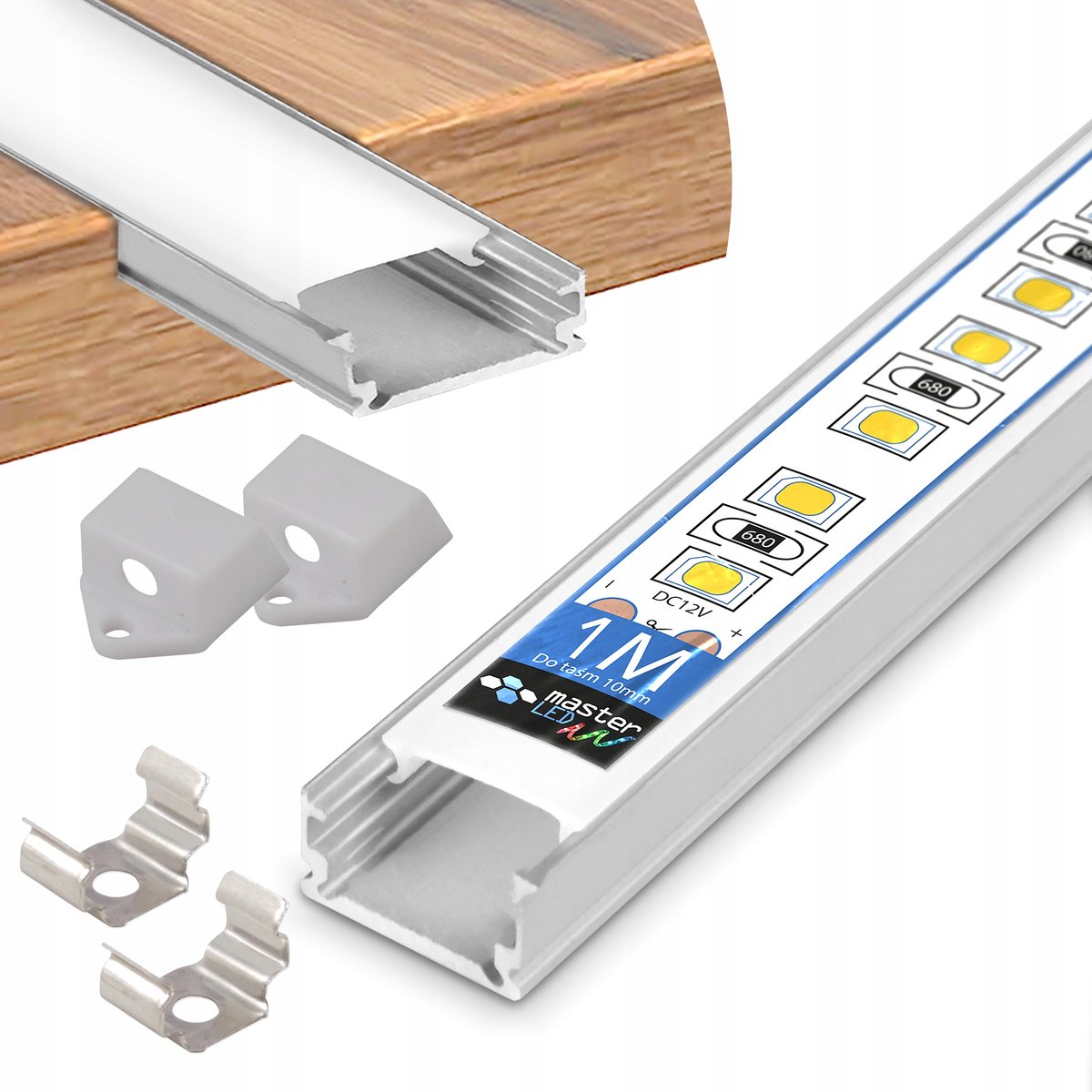 Profil LED aluminiowy slim 1m srebrny natynkowy DO TAŚMY KLOSZ zaślepka ...