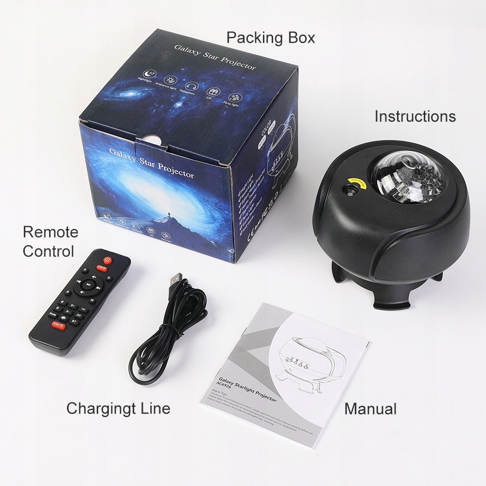 PROJEKTOR GWIAZD GALAKTYK AC6926 LAMPA LED ŚWIATŁO RGBW 7-10W Z PILOTEM ...