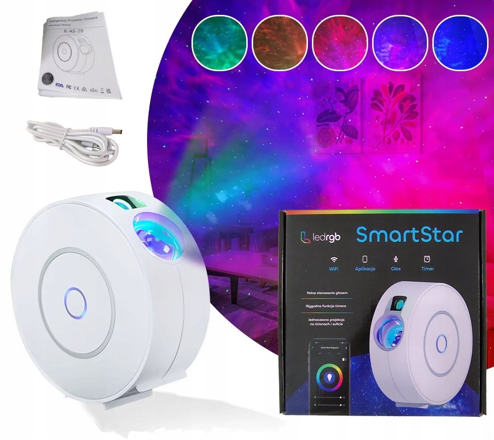 Projektor Gwiazd Lampka nocna dzieci (3D) LED Wifi Aplikacja NIEBO ...