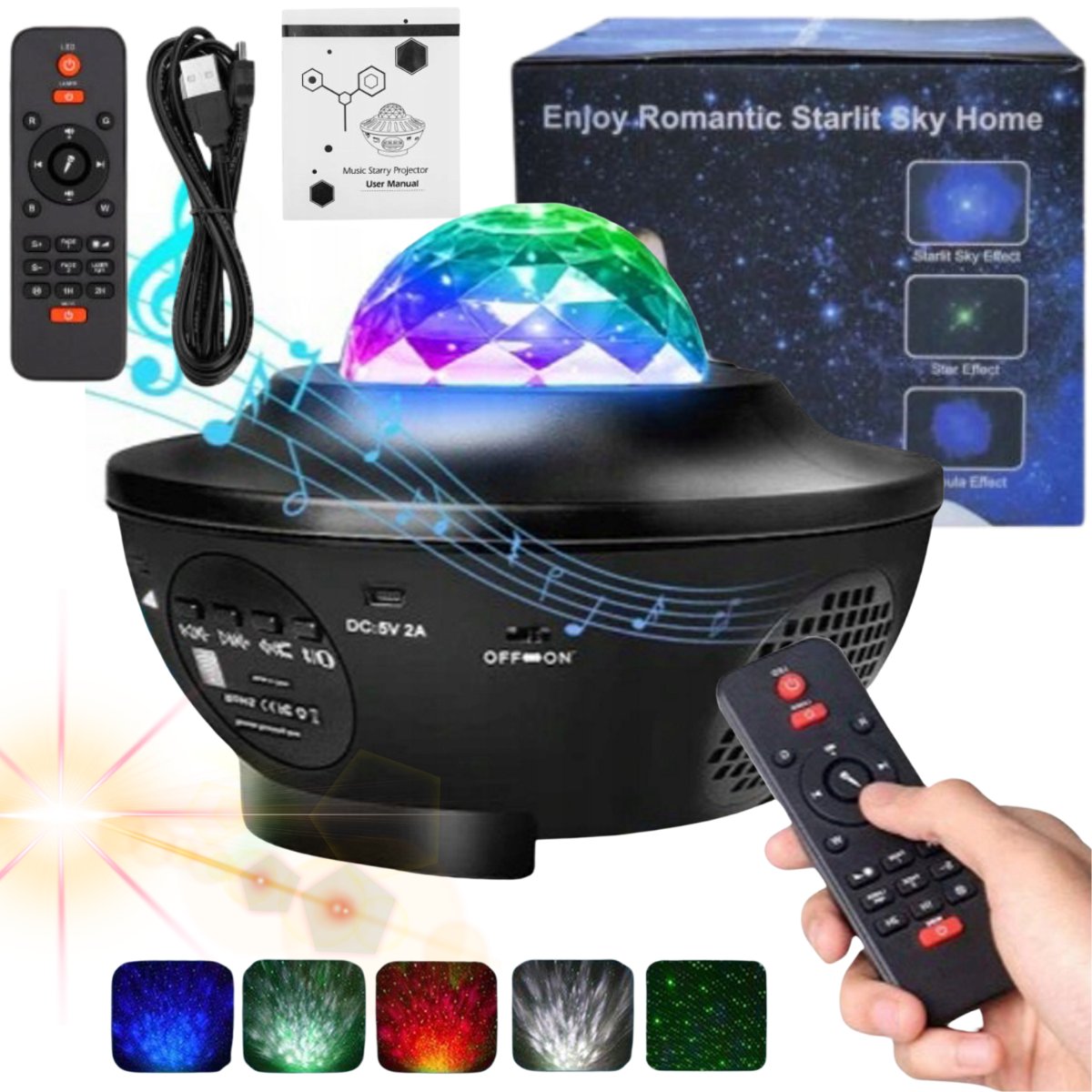 Projektor Gwiazd LED z Głośnikiem Bluetooth Lampka Nocna Pilot 21 ...