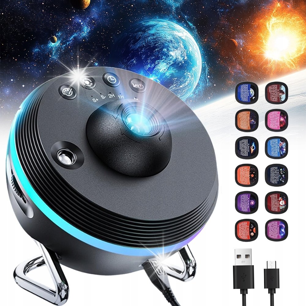 PROJEKTOR GWIAZD PLANETARIUM OBROTOWY LED LAMPKA NOCNA USB + 12 ...